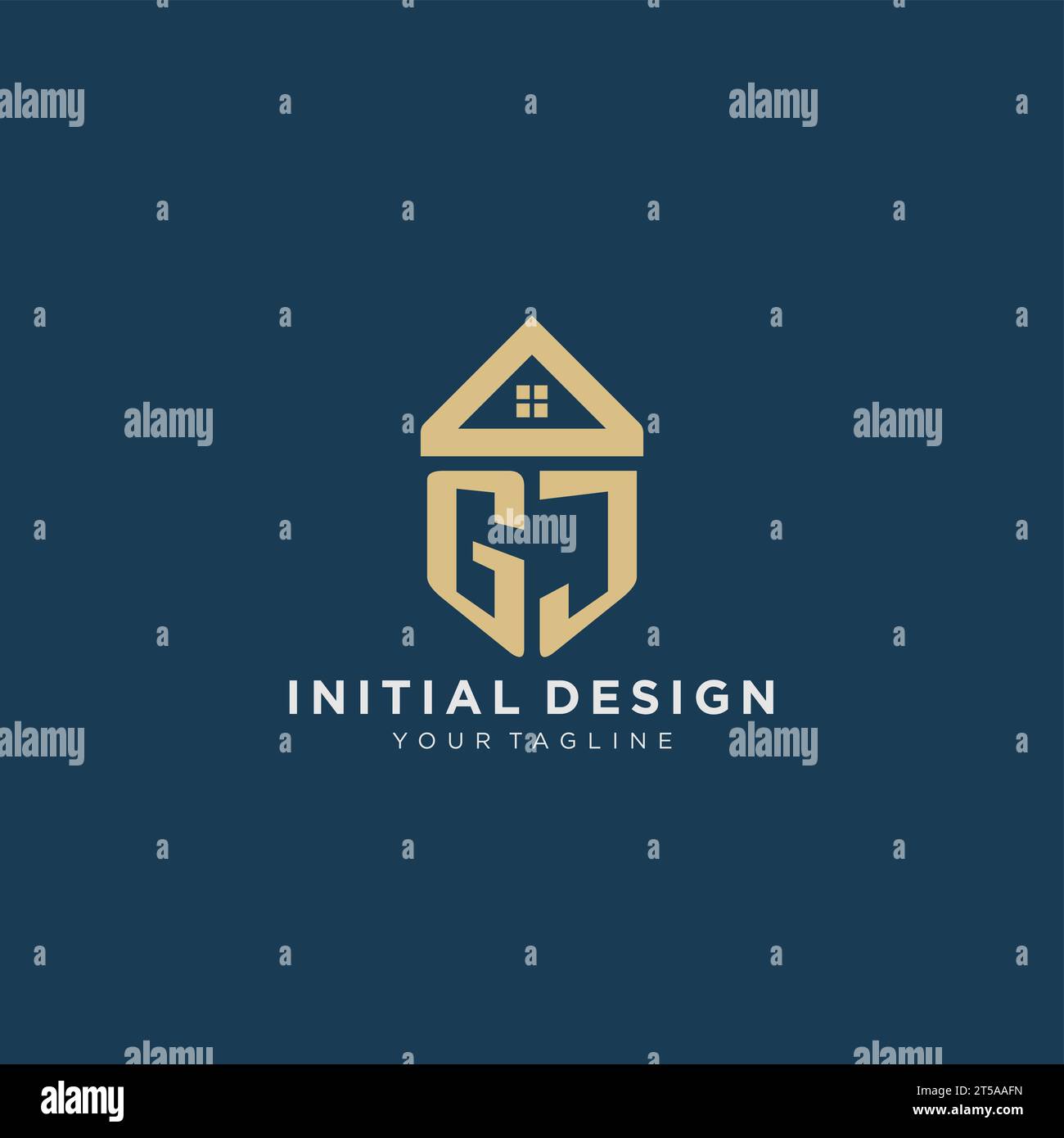 initial letter GJ with simple house roof creative logo design for real estate company vector ...