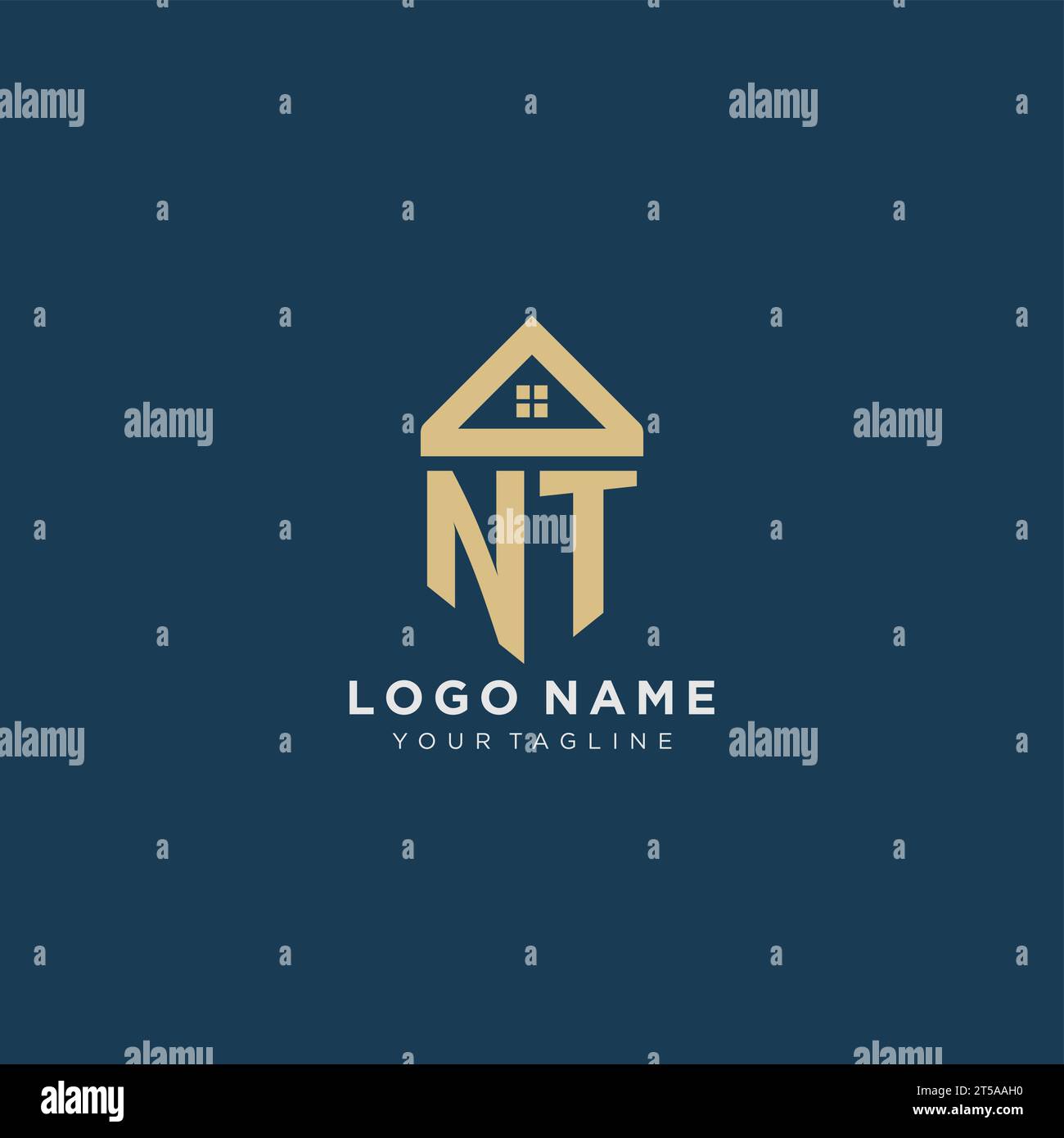 initial letter NT with simple house roof creative logo design for real ...