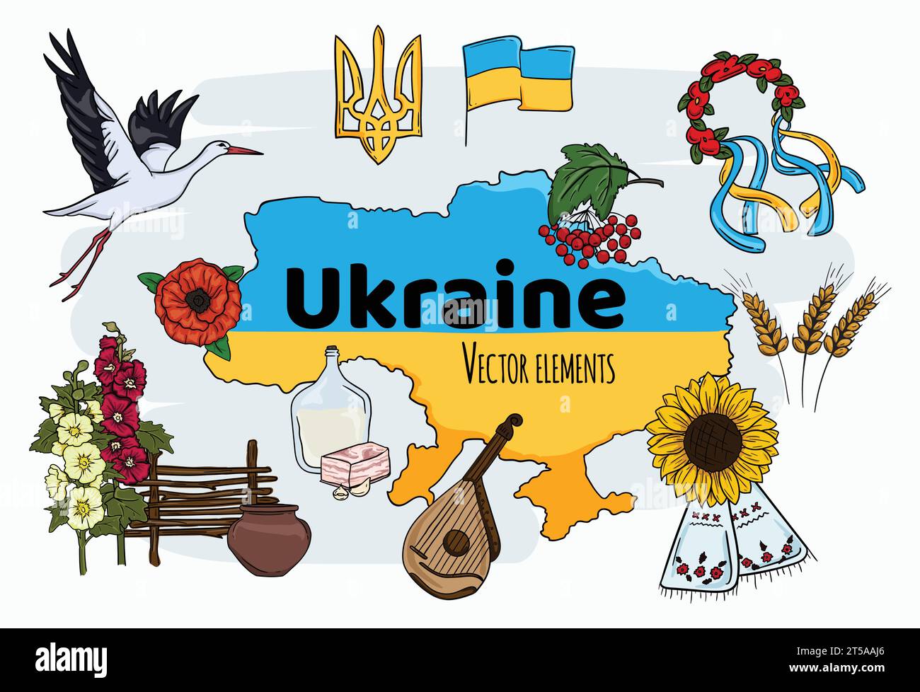 Bright vector cartoon illustration Ukraine with a set of symbols and ...