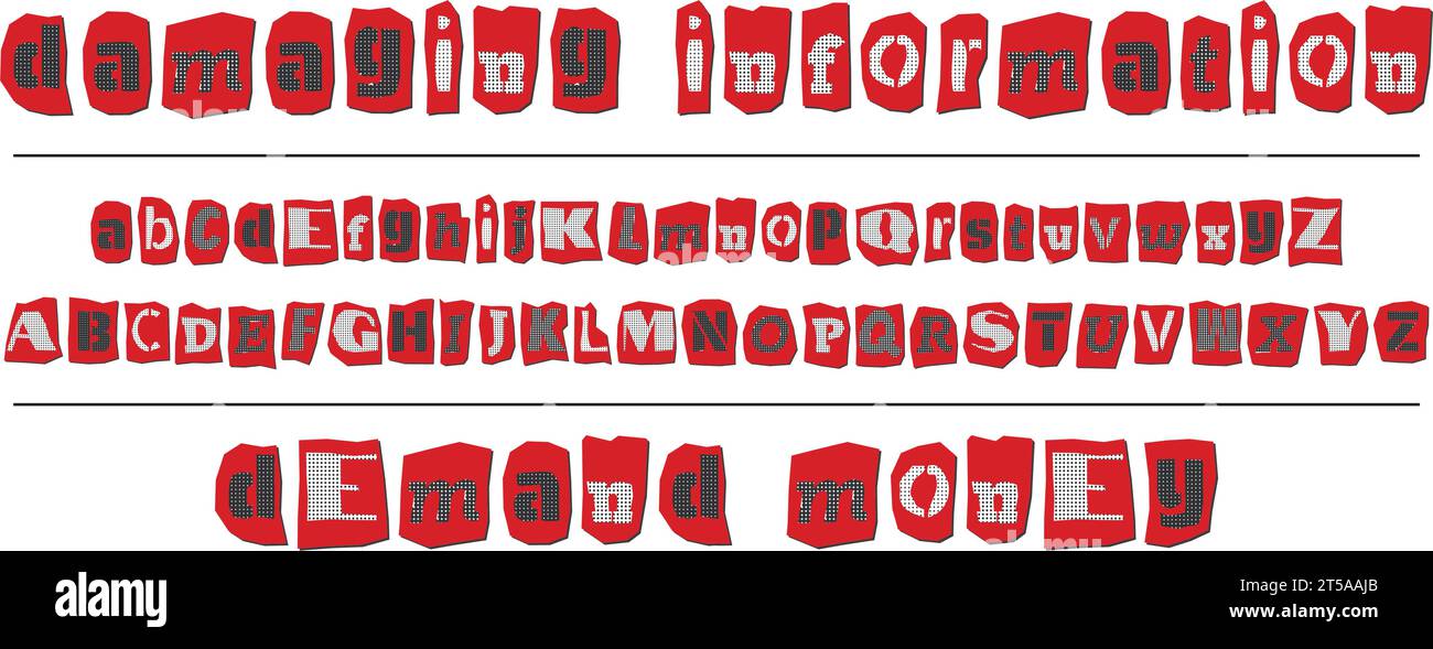 Ransom halftone collage style letters numbers and punctuation marks cut ...