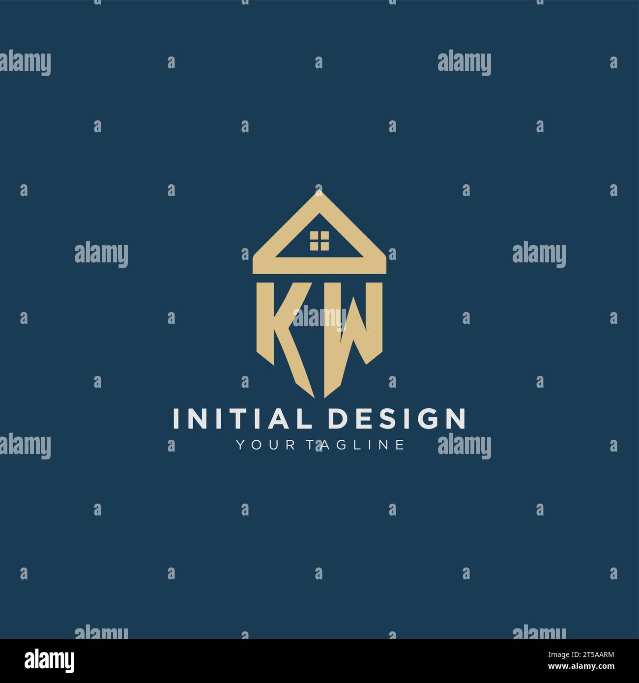 initial letter KW with simple house roof creative logo design for real ...