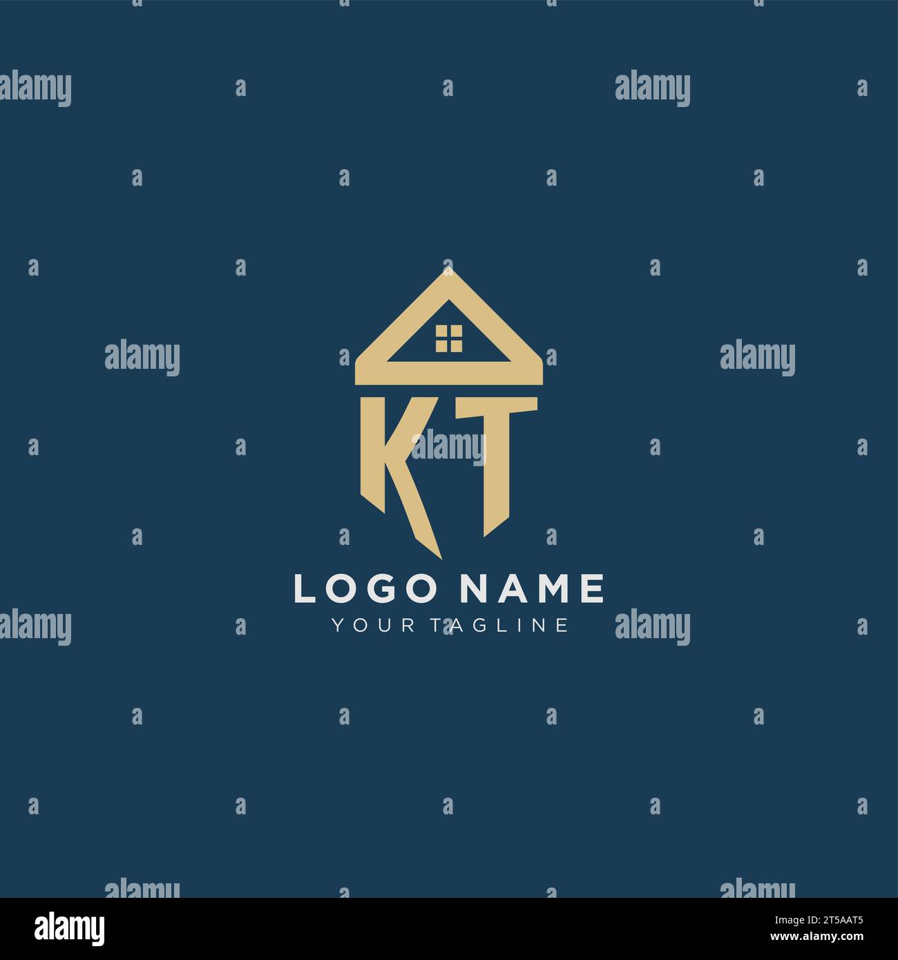 initial letter KT with simple house roof creative logo design for real ...