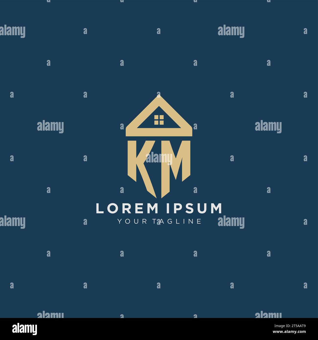 initial letter KM with simple house roof creative logo design for real ...