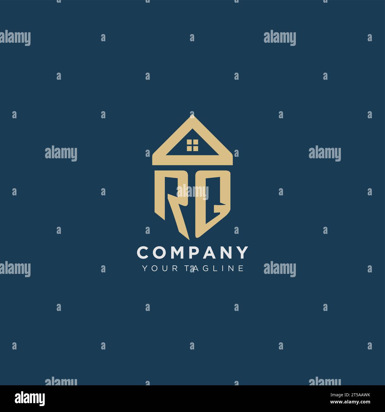 initial letter RQ with simple house roof creative logo design for real ...