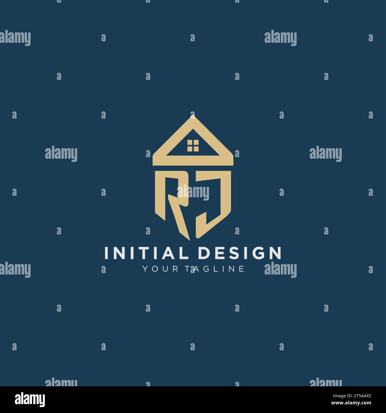 initial letter RJ with simple house roof creative logo design for real estate company vector ...