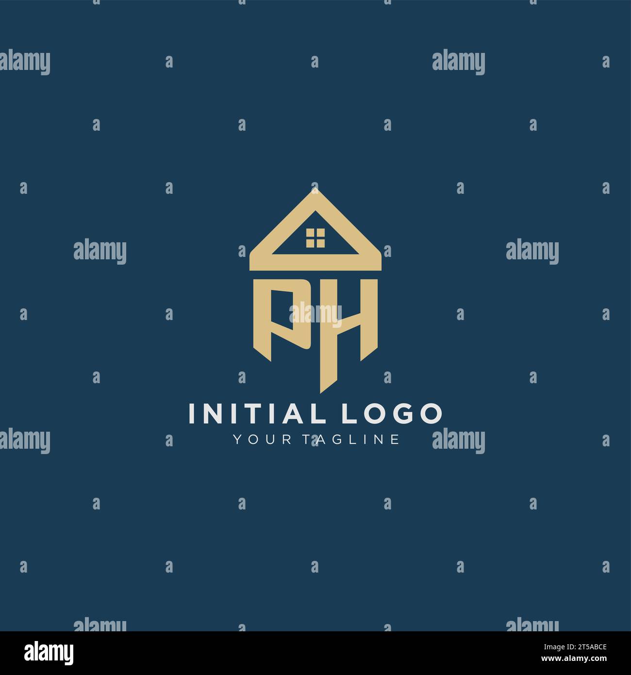 initial letter PH with simple house roof creative logo design for real ...