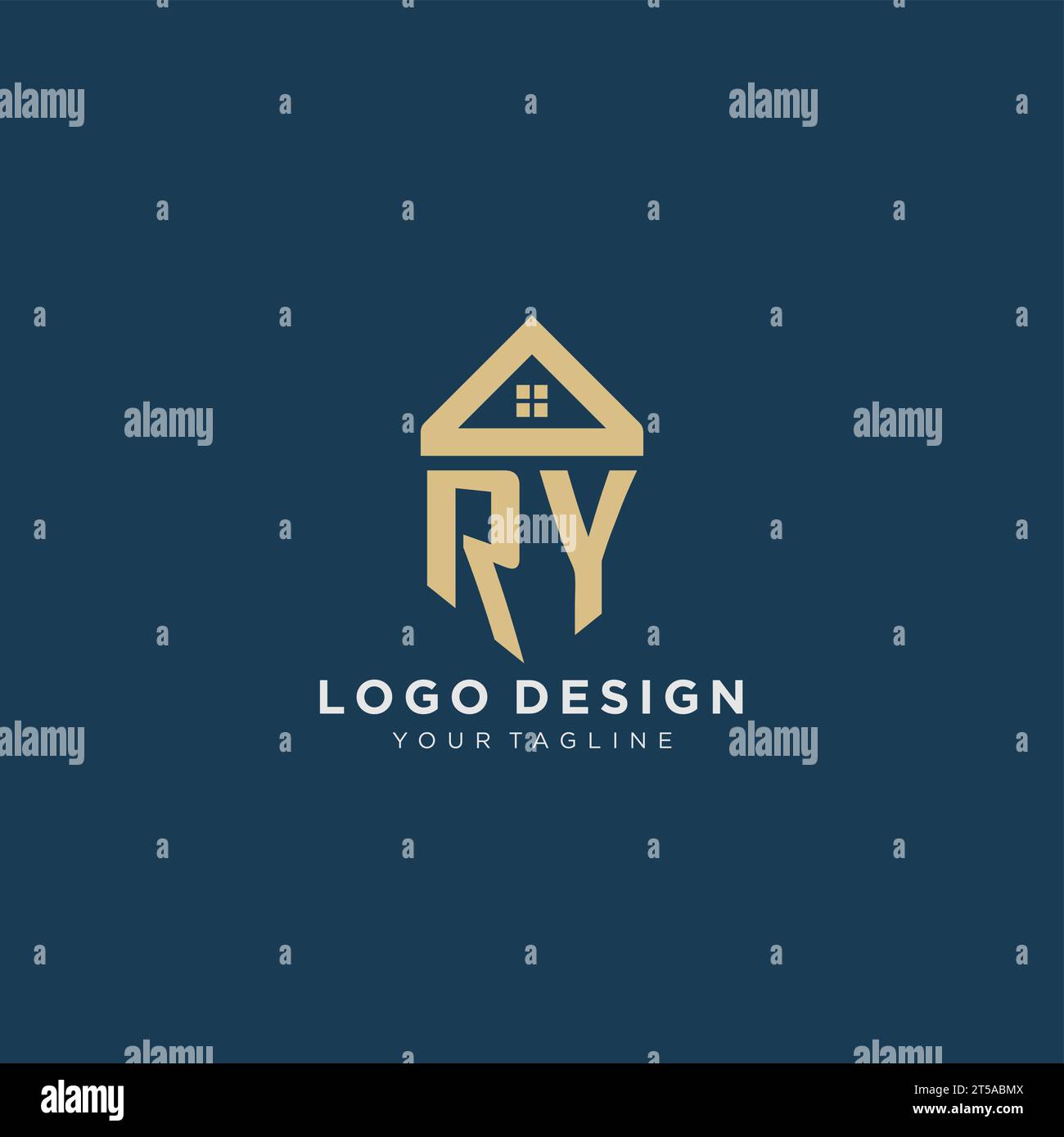 initial letter RY with simple house roof creative logo design for real ...
