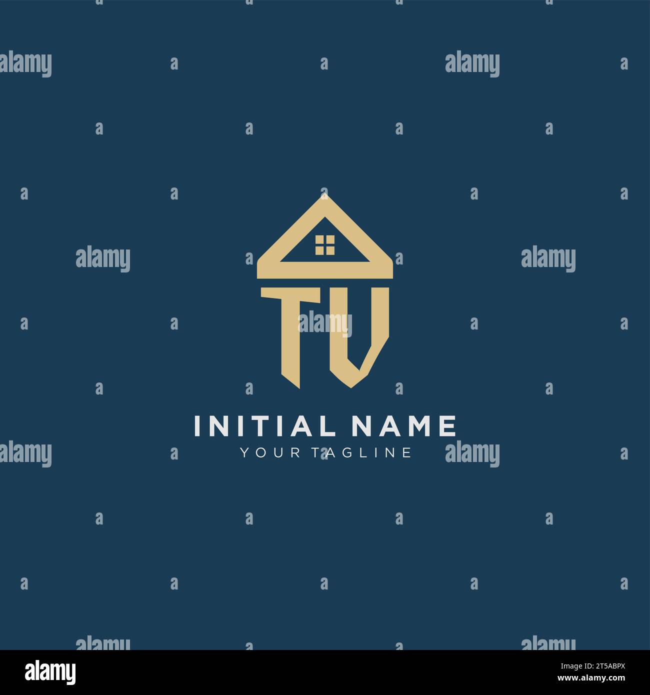 initial letter TV with simple house roof creative logo design for real ...