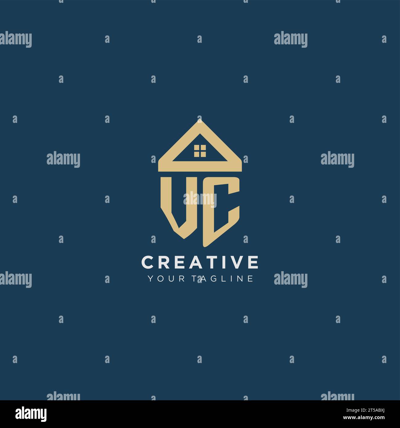 initial letter VC with simple house roof creative logo design for real ...