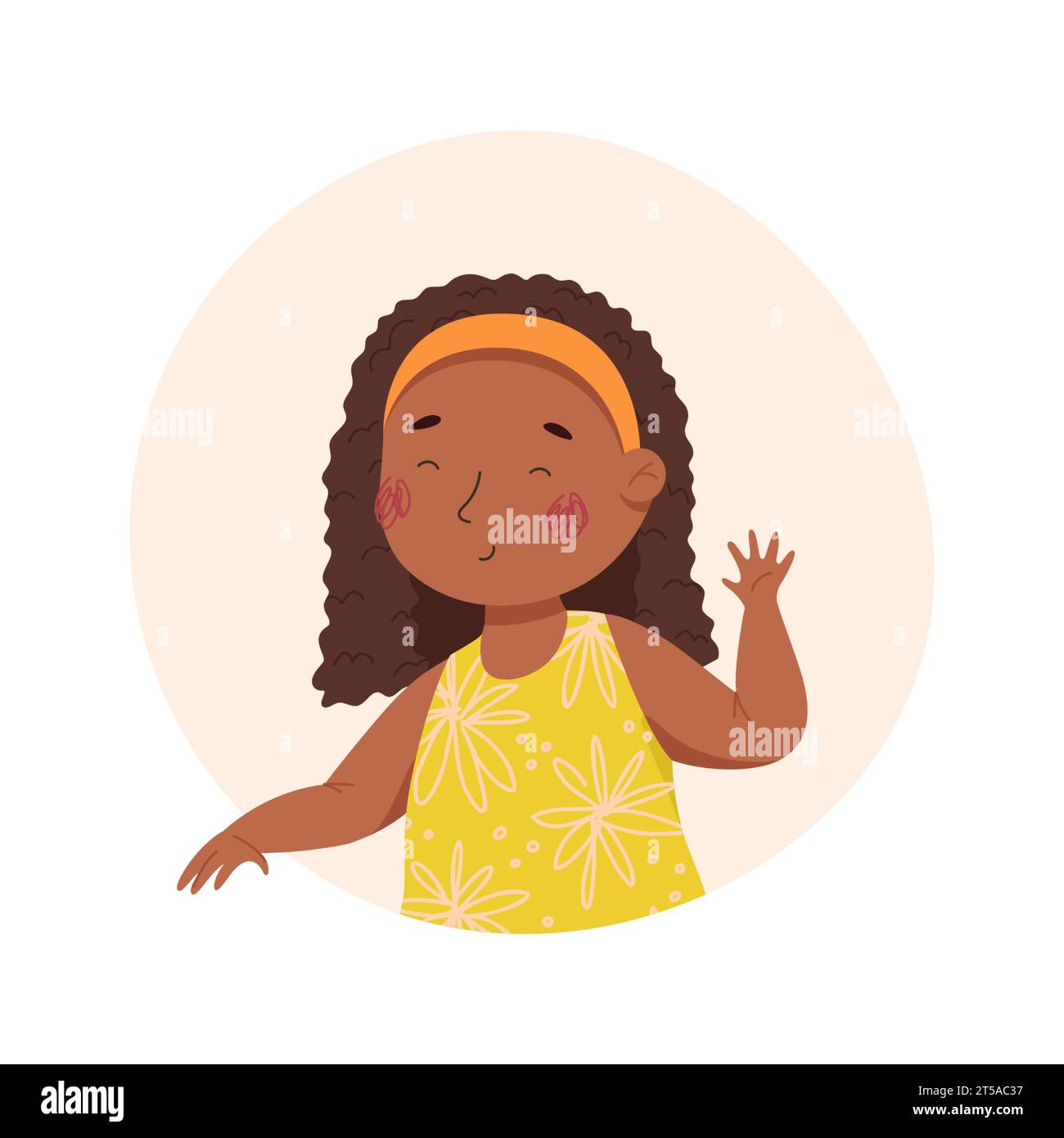 Happy black-skinned little girl with curly hair. Vector cartoon ...