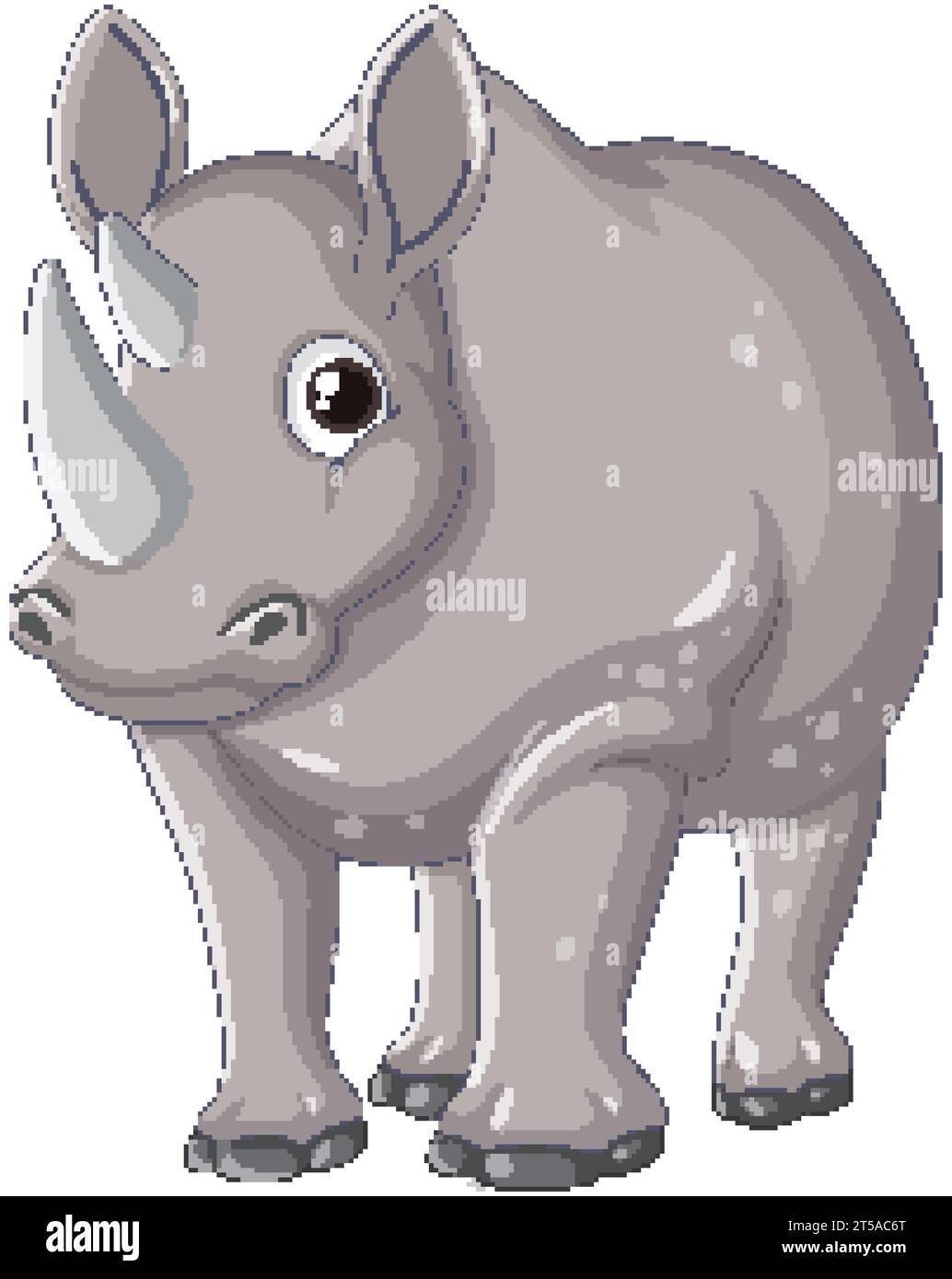 A vector cartoon illustration of a rhinoceros character standing on a ...