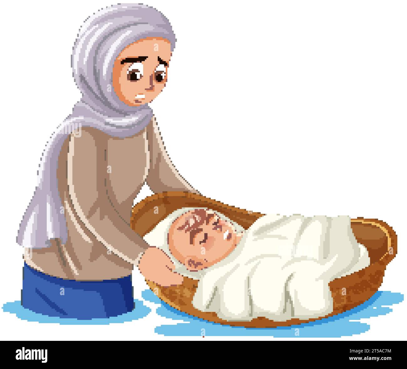 Illustration of baby Moses floating along the Nile River Stock Vector ...