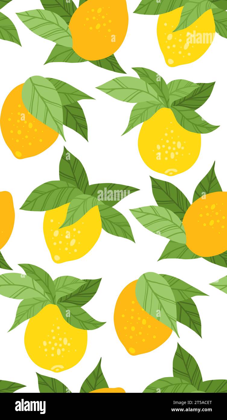 Vector seamless texture with yellow lemons with foliage on white ...