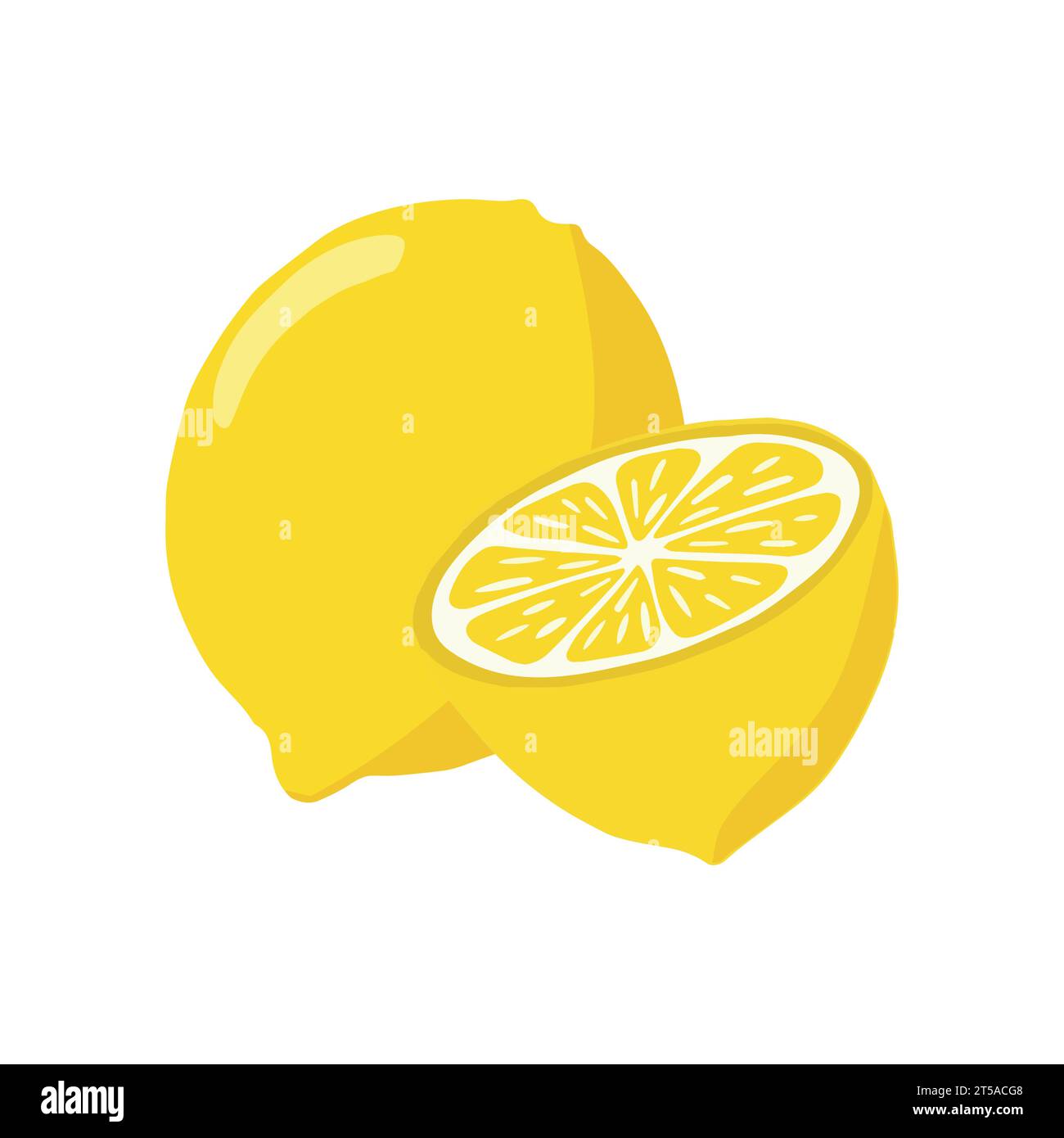 Lemons are bright in a flat style. A whole lemon and a half ...