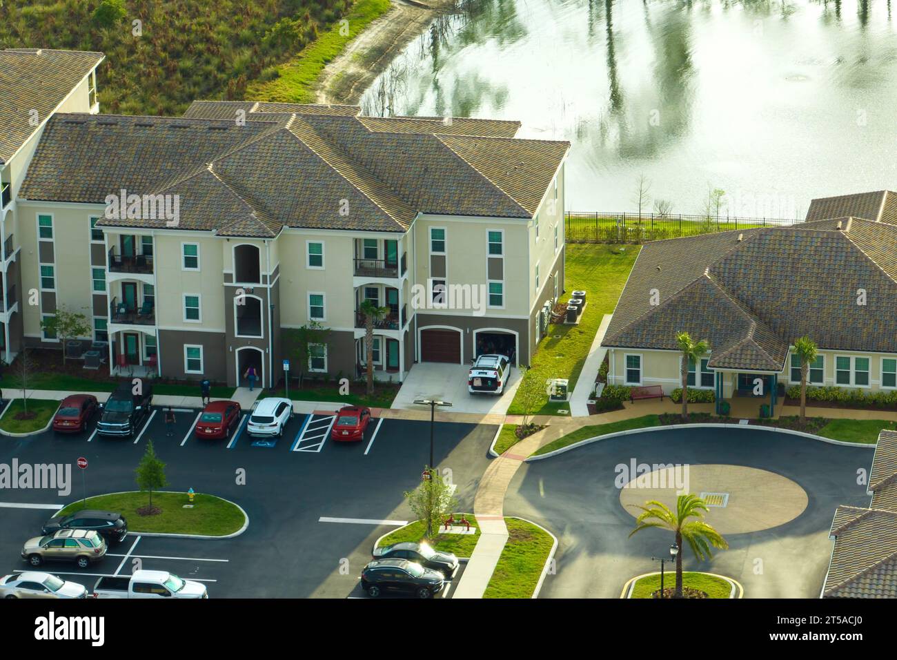 Aerial view of american apartment buildings in Florida residential area ...