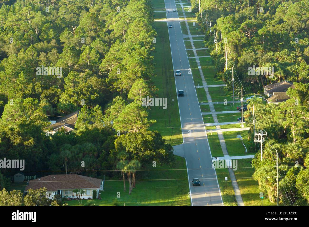 Aerial view of american small town in Florida with private homes ...