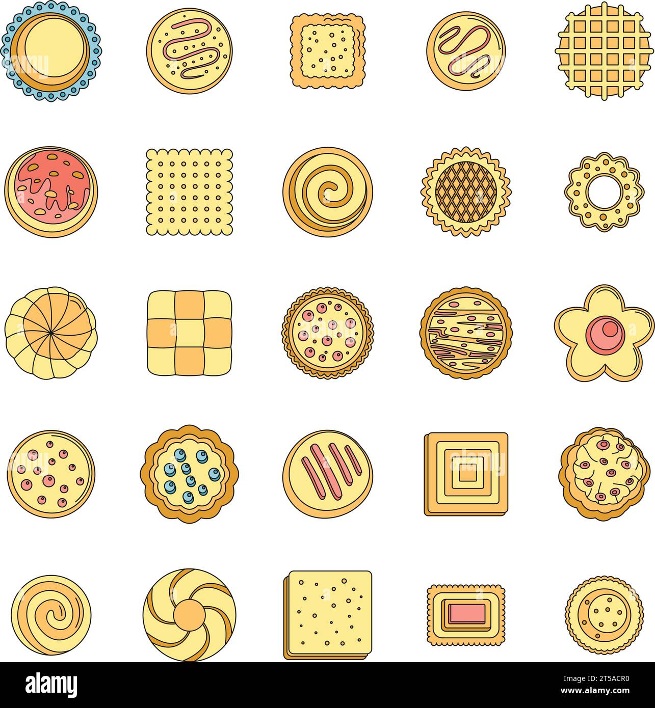 Cookies biscuit icons set. Outline illustration of 25 cookies biscuit ...