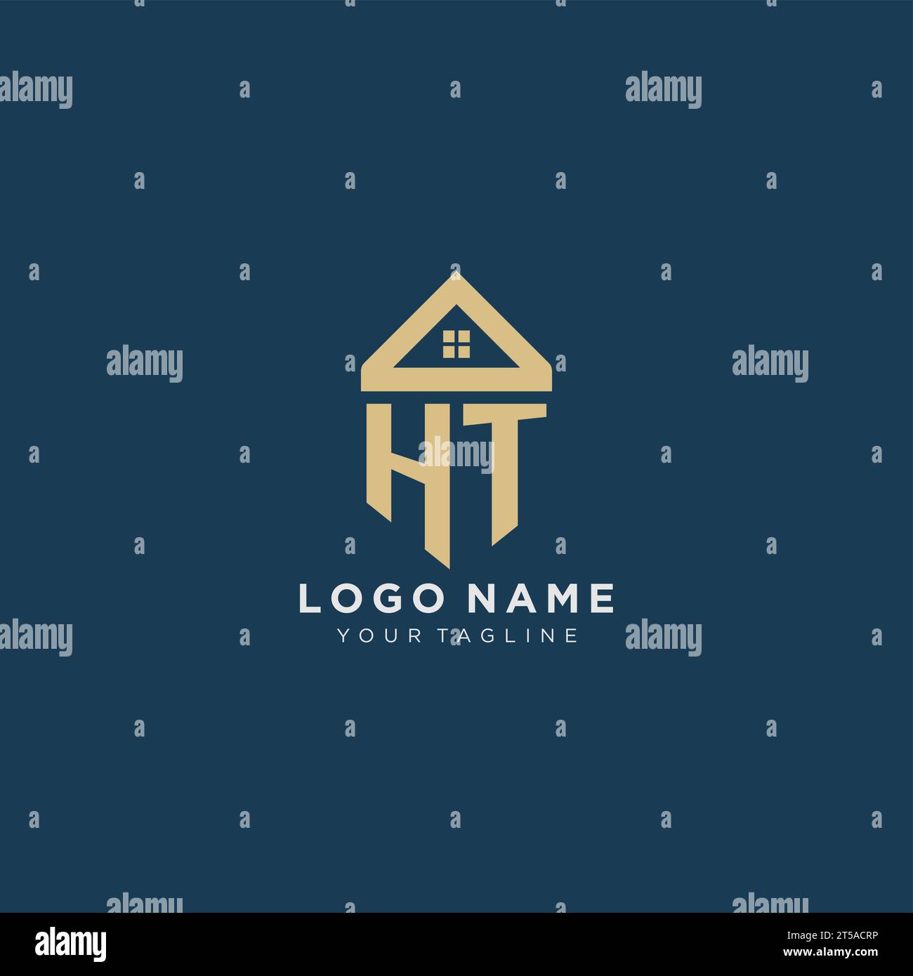 initial letter HT with simple house roof creative logo design for real ...