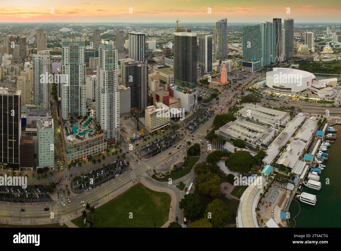 Aerial view of downtown district of of Miami Brickell in Florida, USA ...