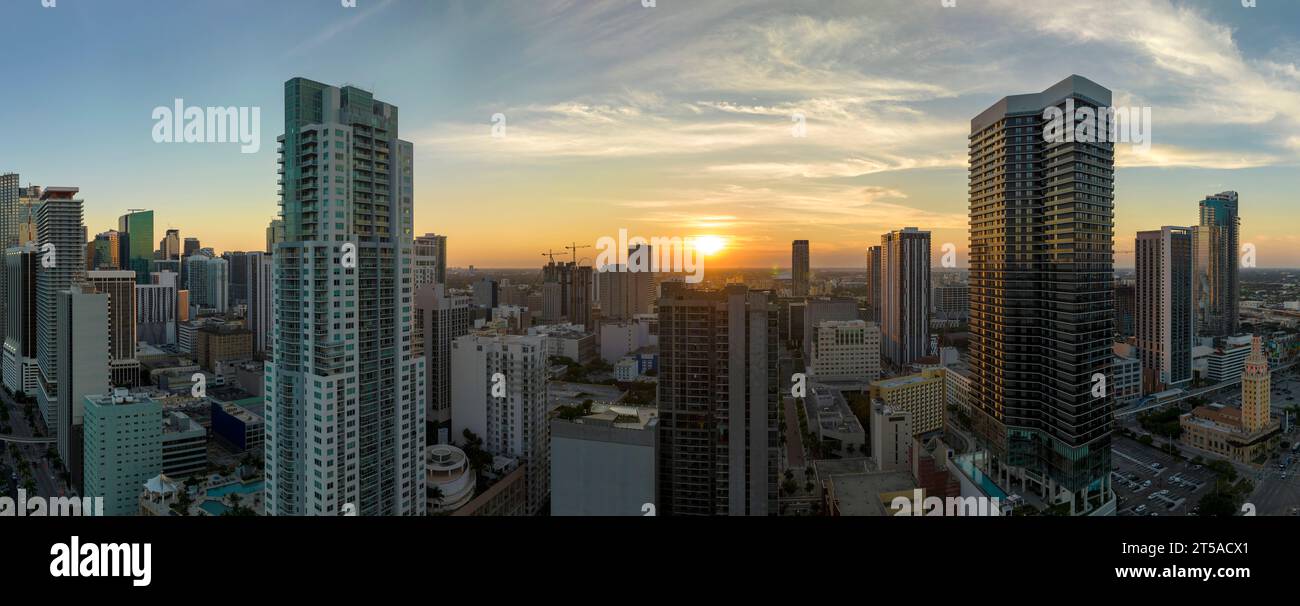 Aerial view of downtown office district of Miami Brickell in Florida ...