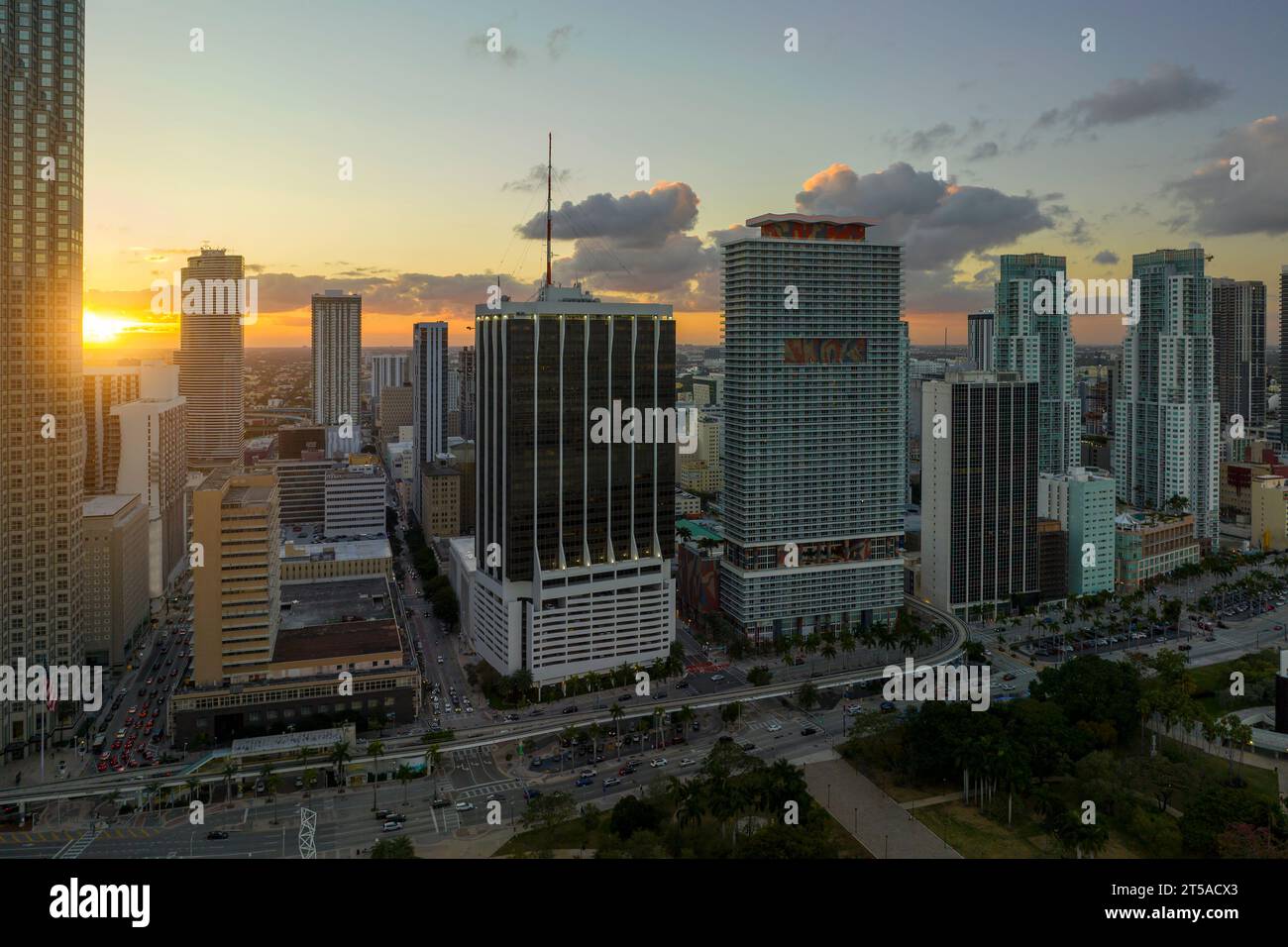 Aerial view of downtown district of of Miami Brickell in Florida, USA ...