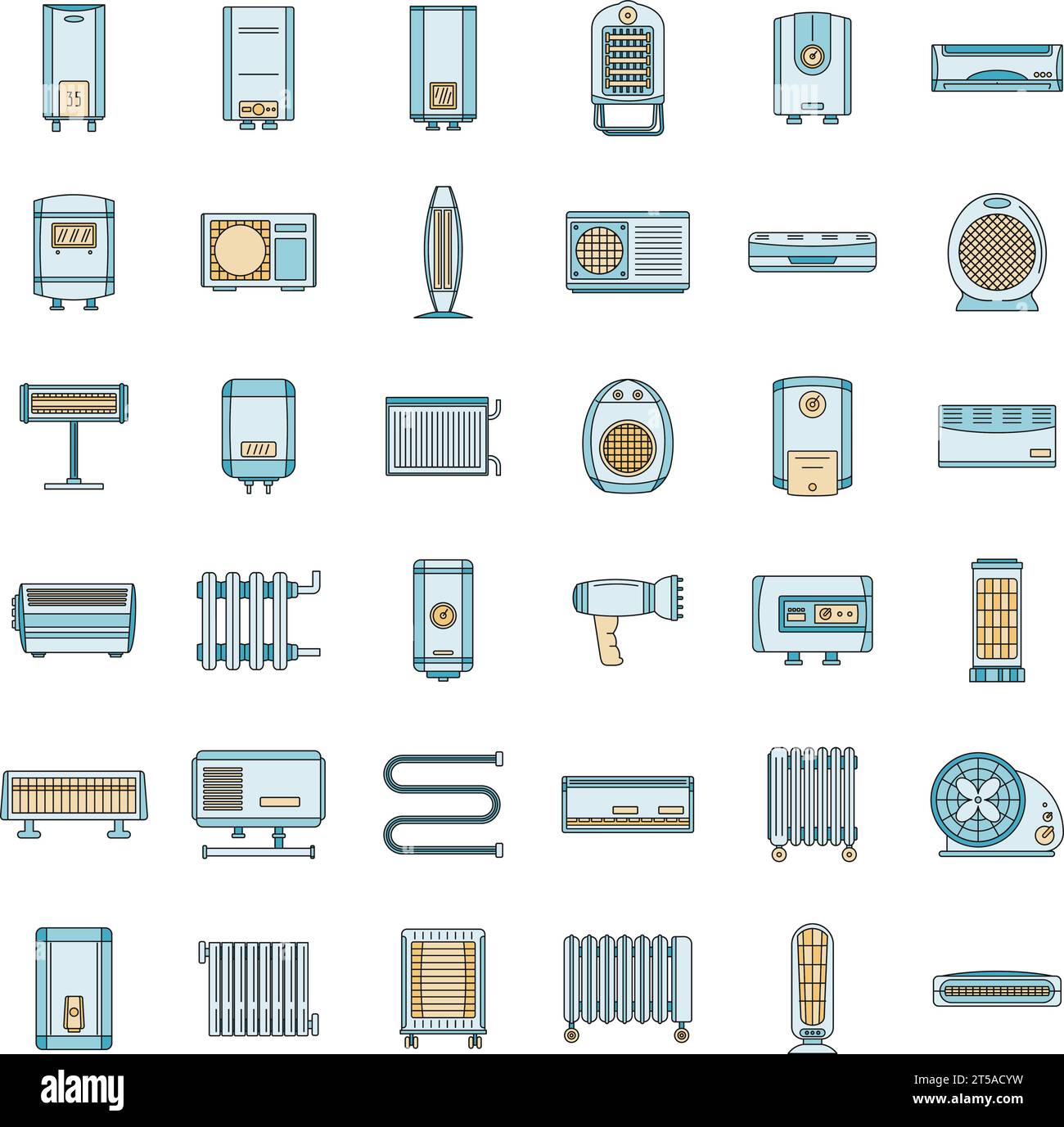 Electric heater device icons set. Outline illustration of 36 electric ...