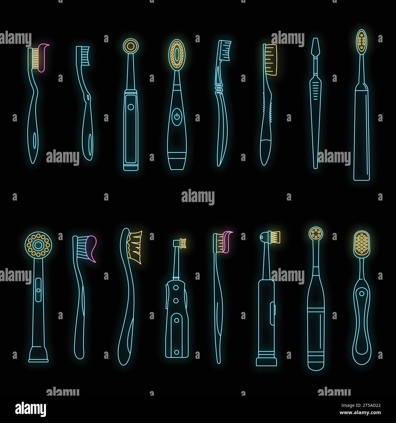 Toothbrush dental icons set. Outline illustration of 16 toothbrush ...