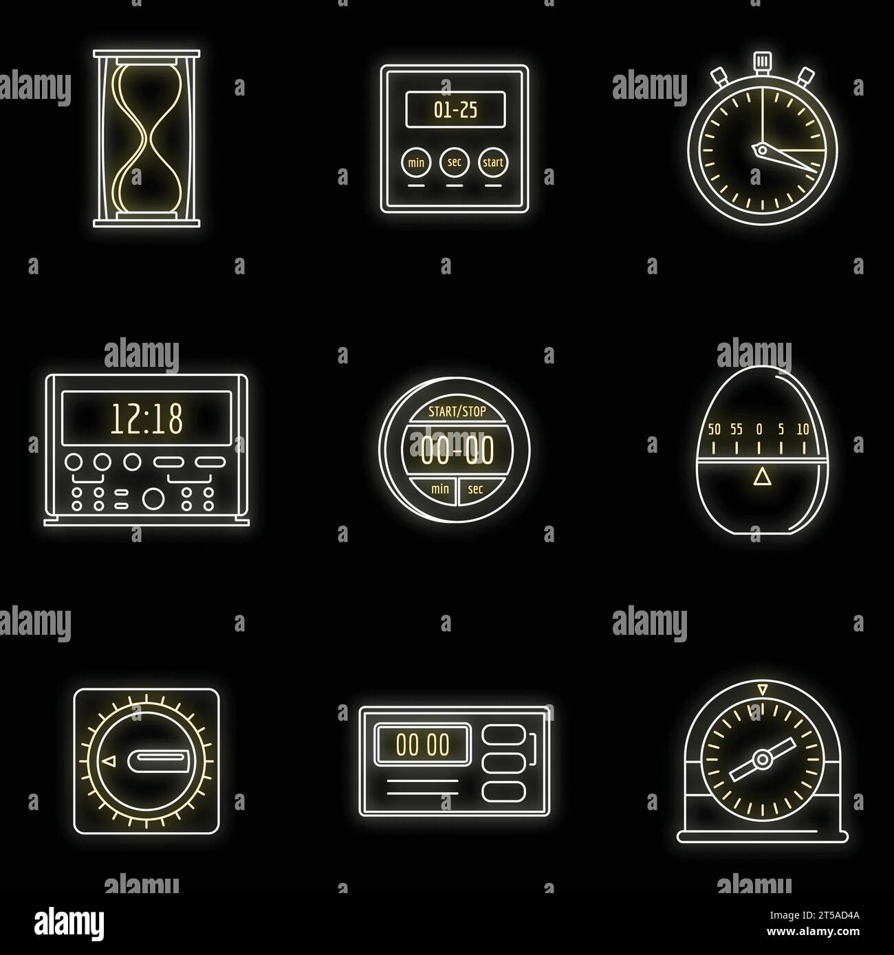 Kitchen timer icons set. Outline illustration of 9 kitchen timer icons ...