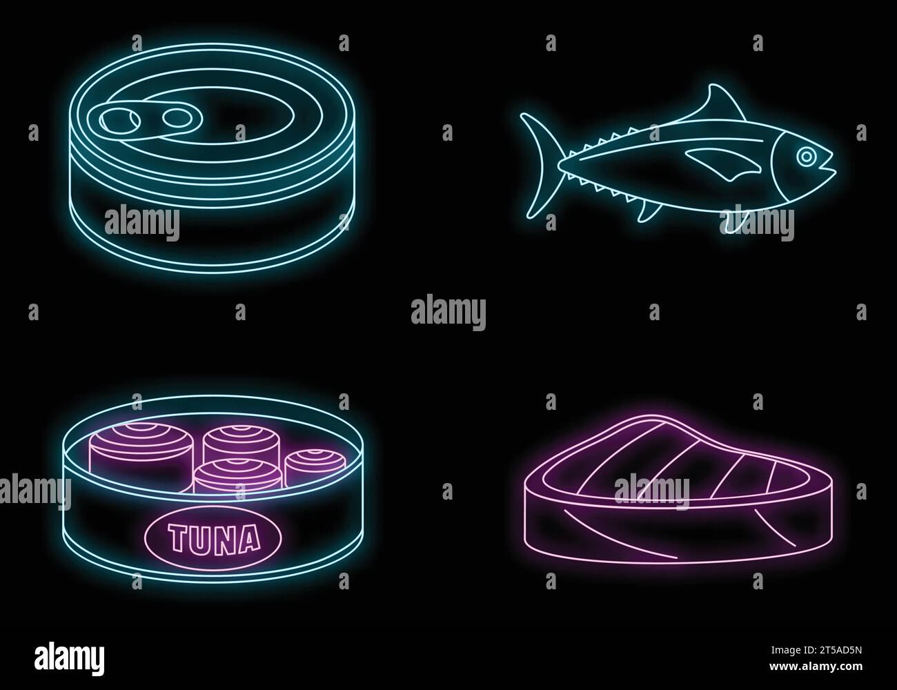 Tuna fish can steak icons set. Outline illustration of 4 tuna fish can ...