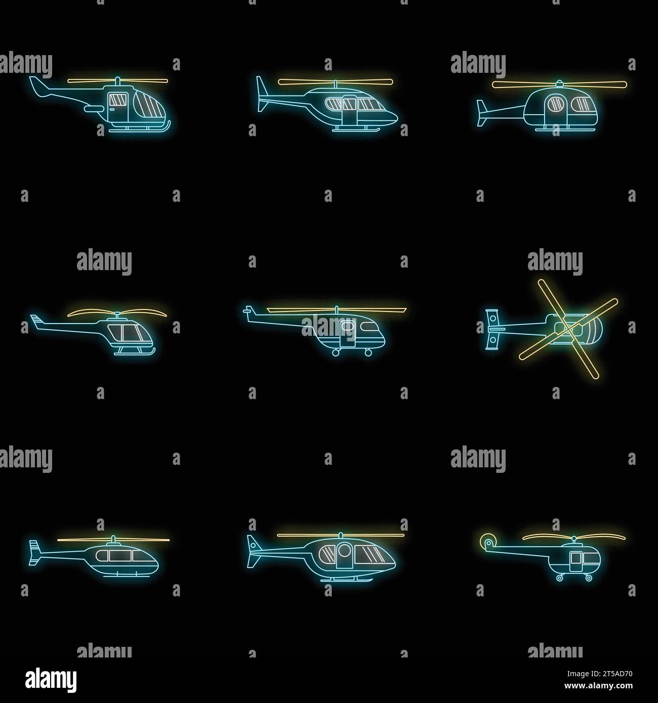 Helicopter military aircraft chopper icons set. Outline illustration of ...