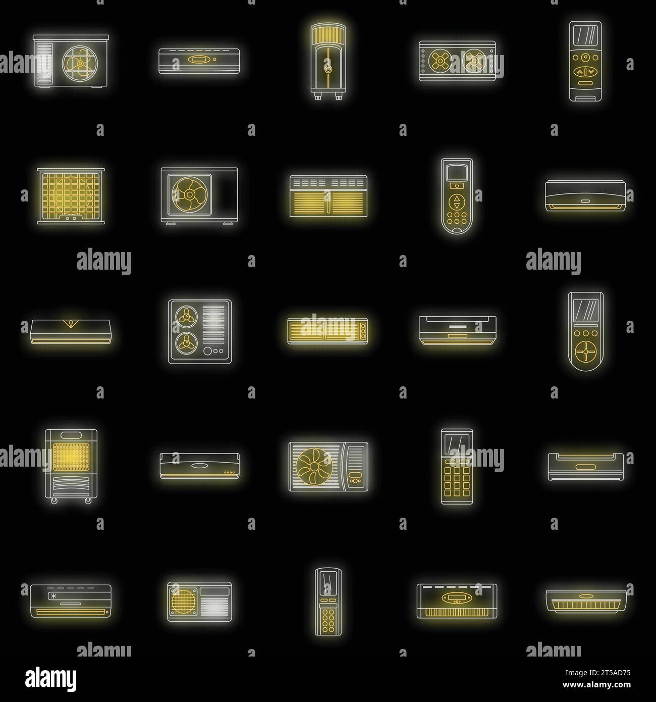 Conditioner air filter vent remote icons set. Outline illustration of ...