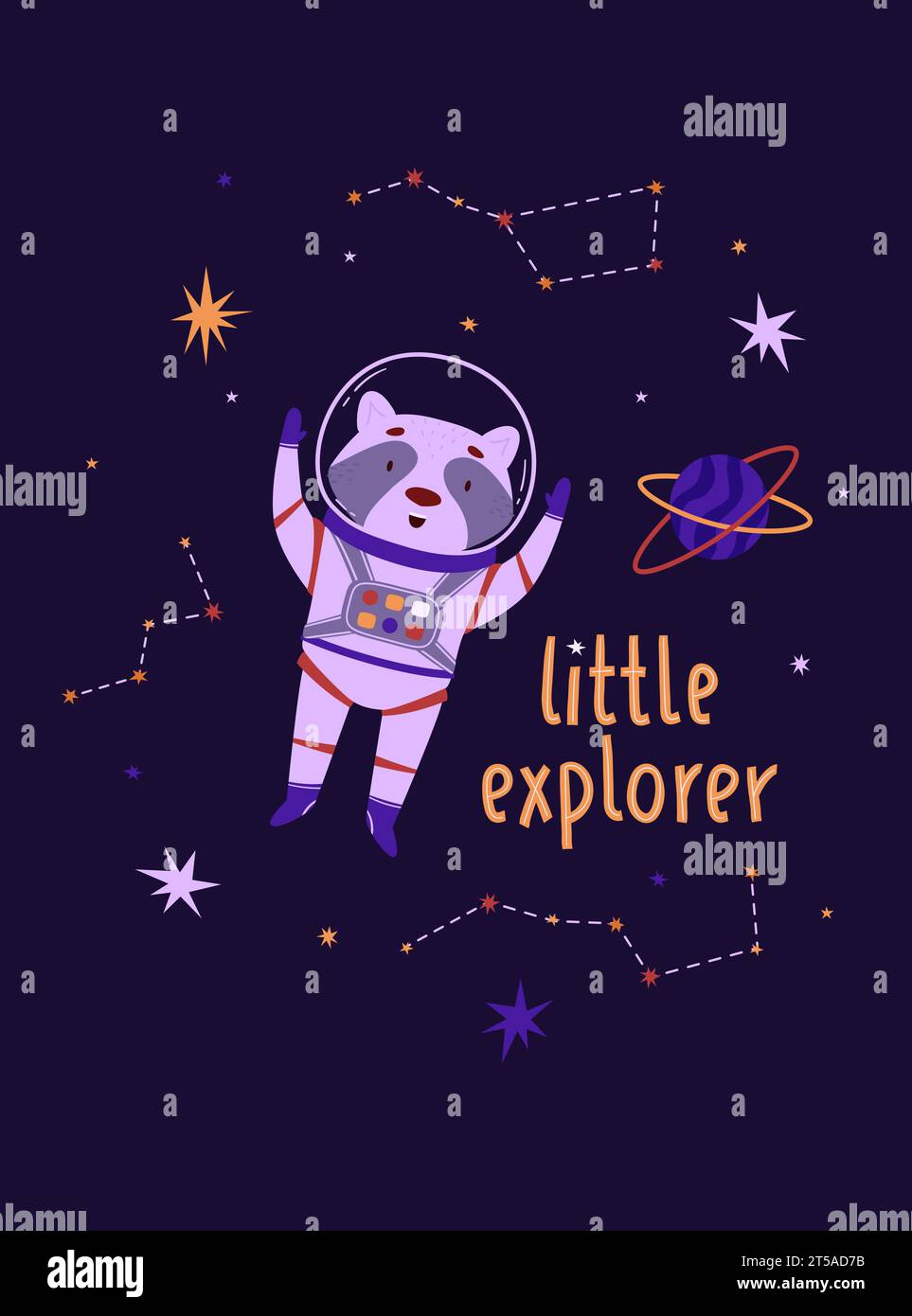 Cute space animal vector illustration. Raccoon astronaut in outer space ...