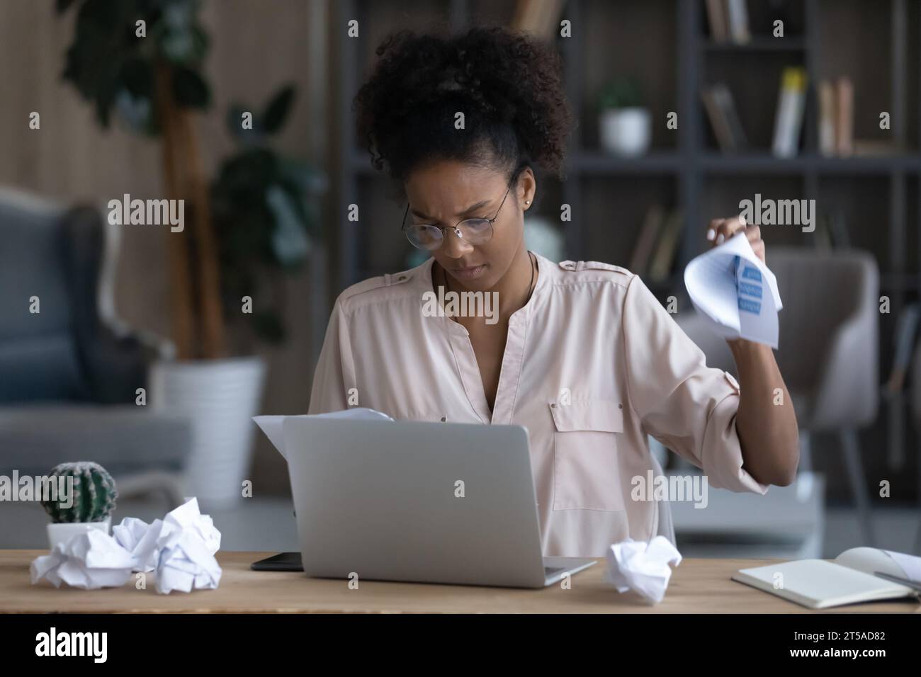 Frustrated remote employee, student girl annoyed with mistakes Stock ...