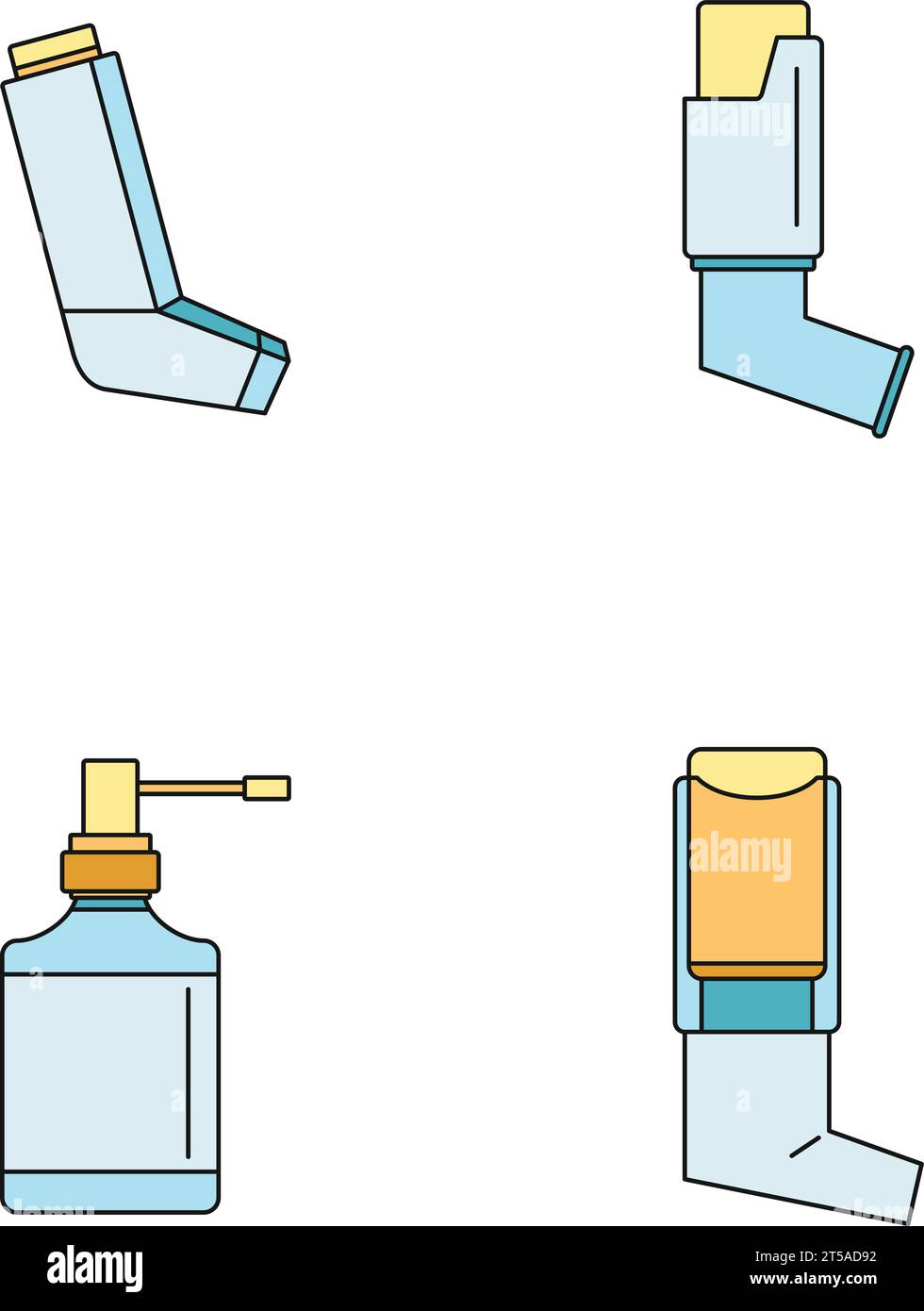 Inhaler breather deep breath health care asthma icons set. Outline ...