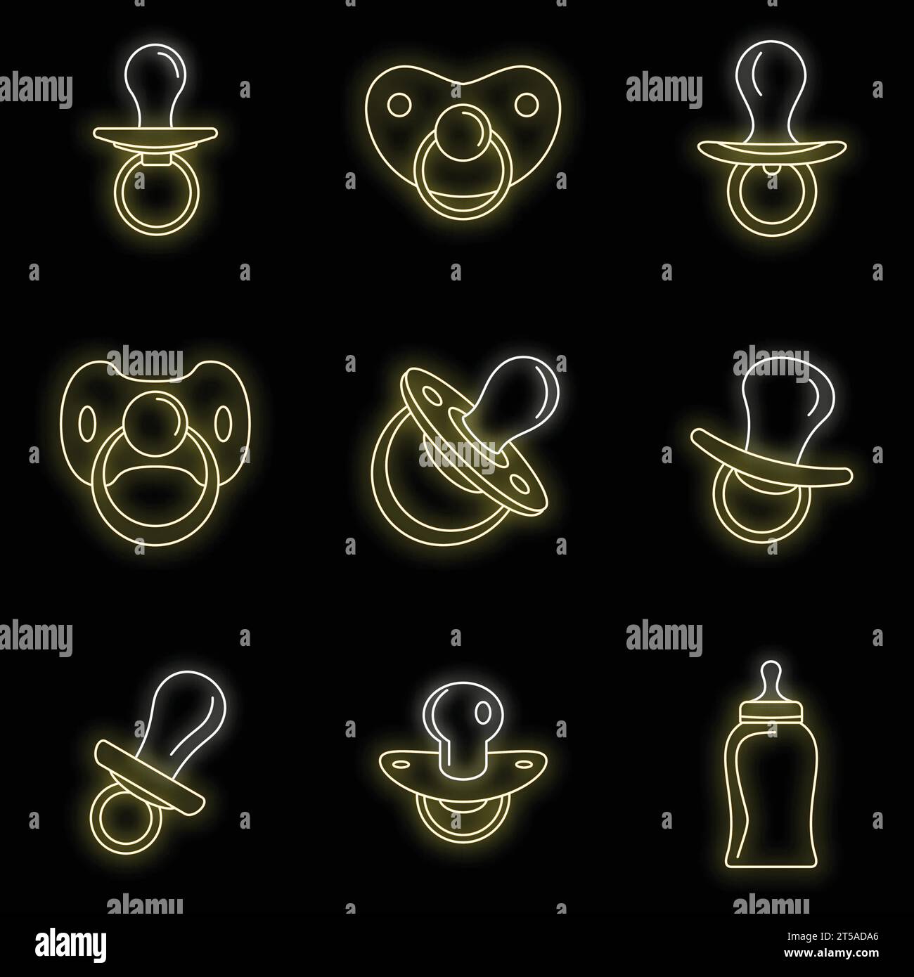 Pacifier baby dummy care nipple newborn child icons set. Outline ...