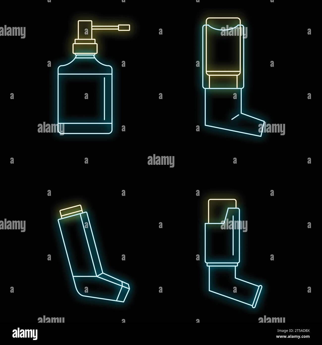 Inhaler breather deep breath health care asthma icons set. Outline ...