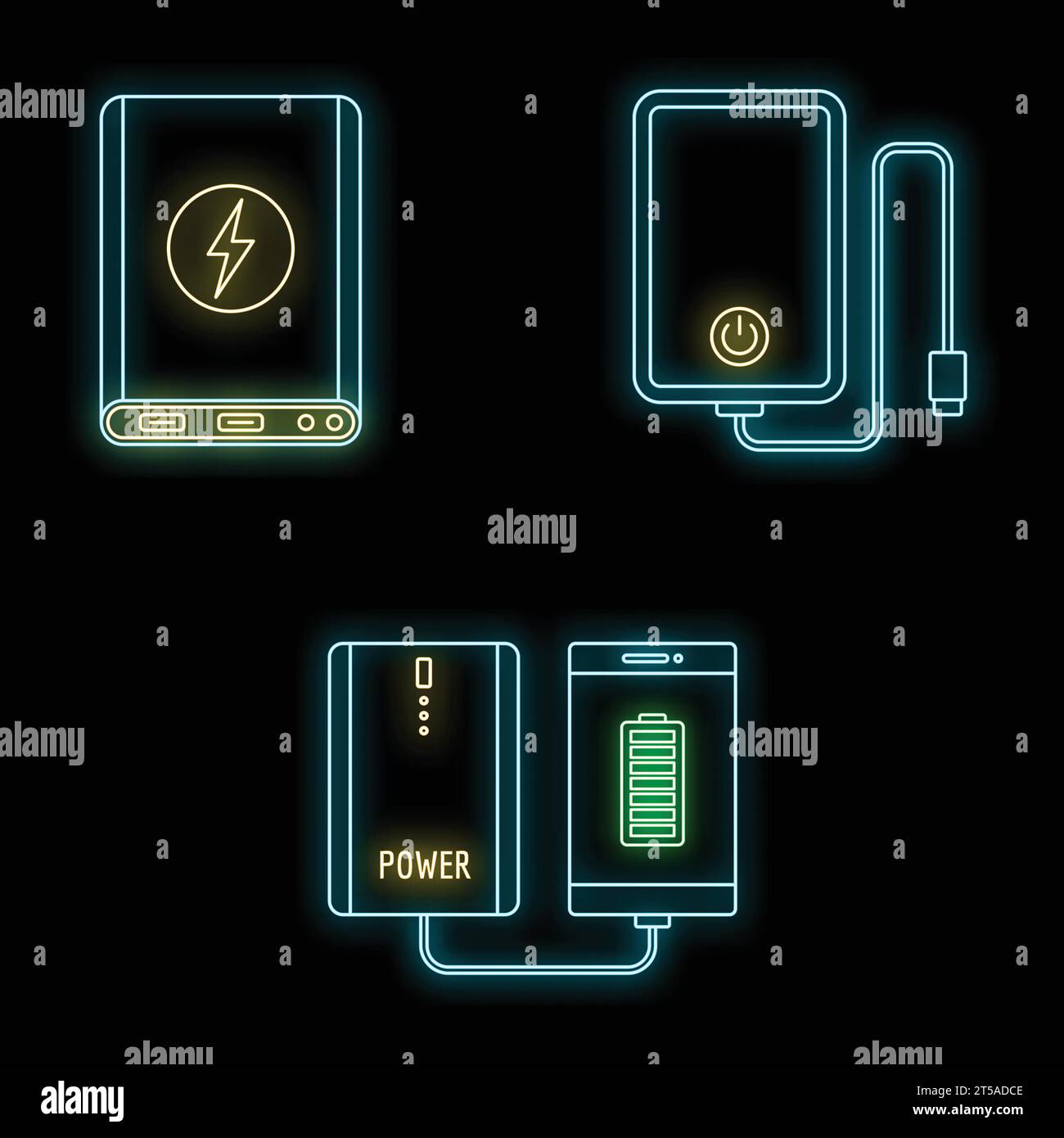 Phone power bank icon set. Outline set of phone power bank vector icons ...