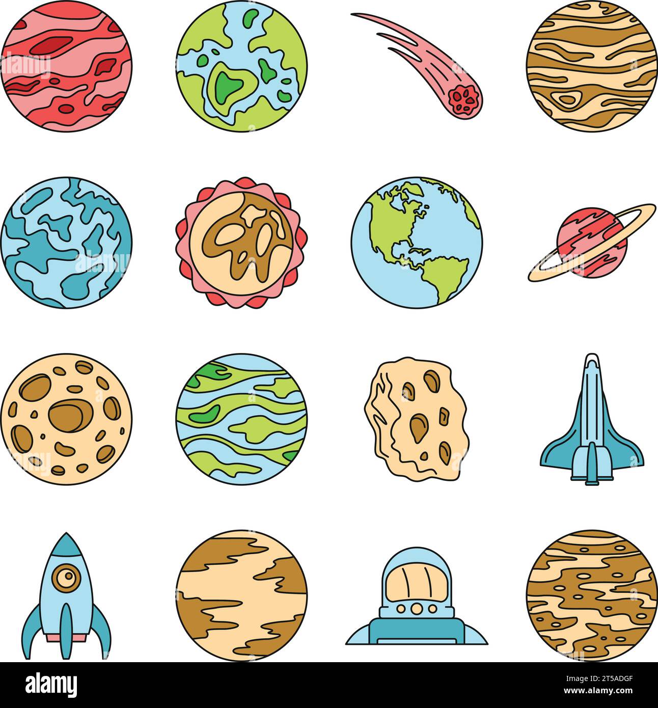 Solar system planets icon set. Outline set of solar system planets ...