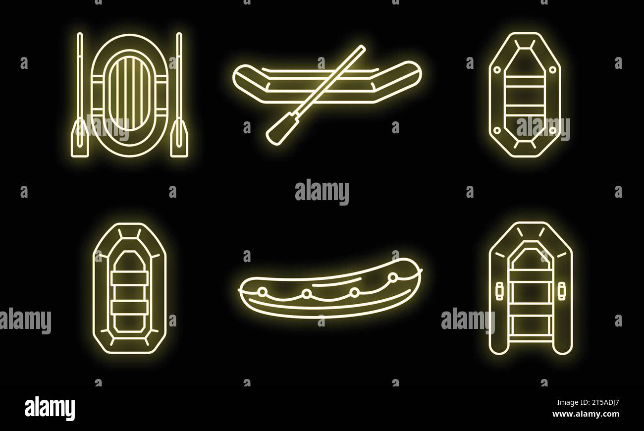 Rubber Inflatable Boat Icon Set Outline Set Of Rubber Inflatable Boat Vector Icons Neon Color