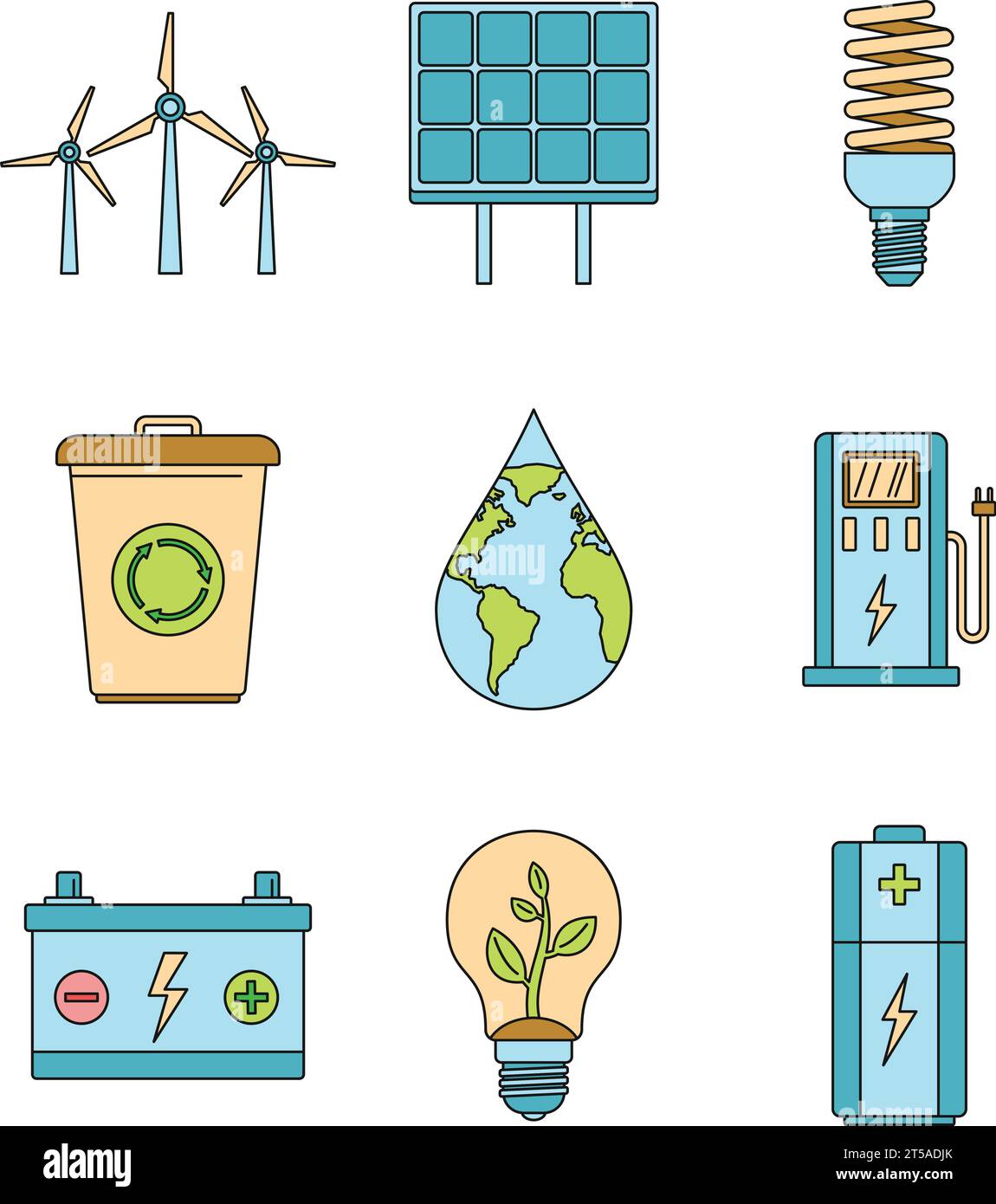 Save energy icon set. Outline set of save energy vector icons thin line ...