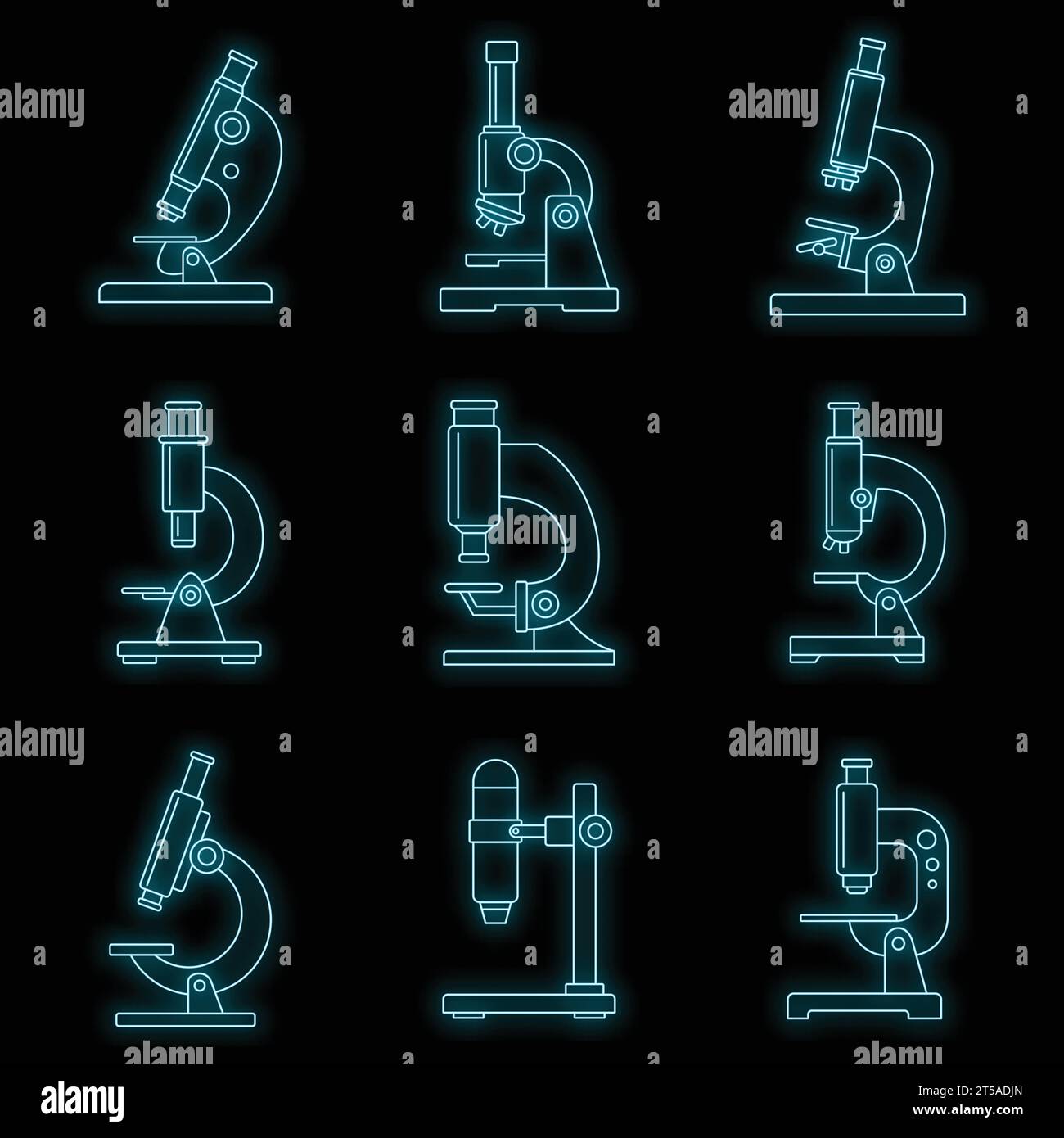 Biology microscope icon set. Outline set of biology microscope vector ...