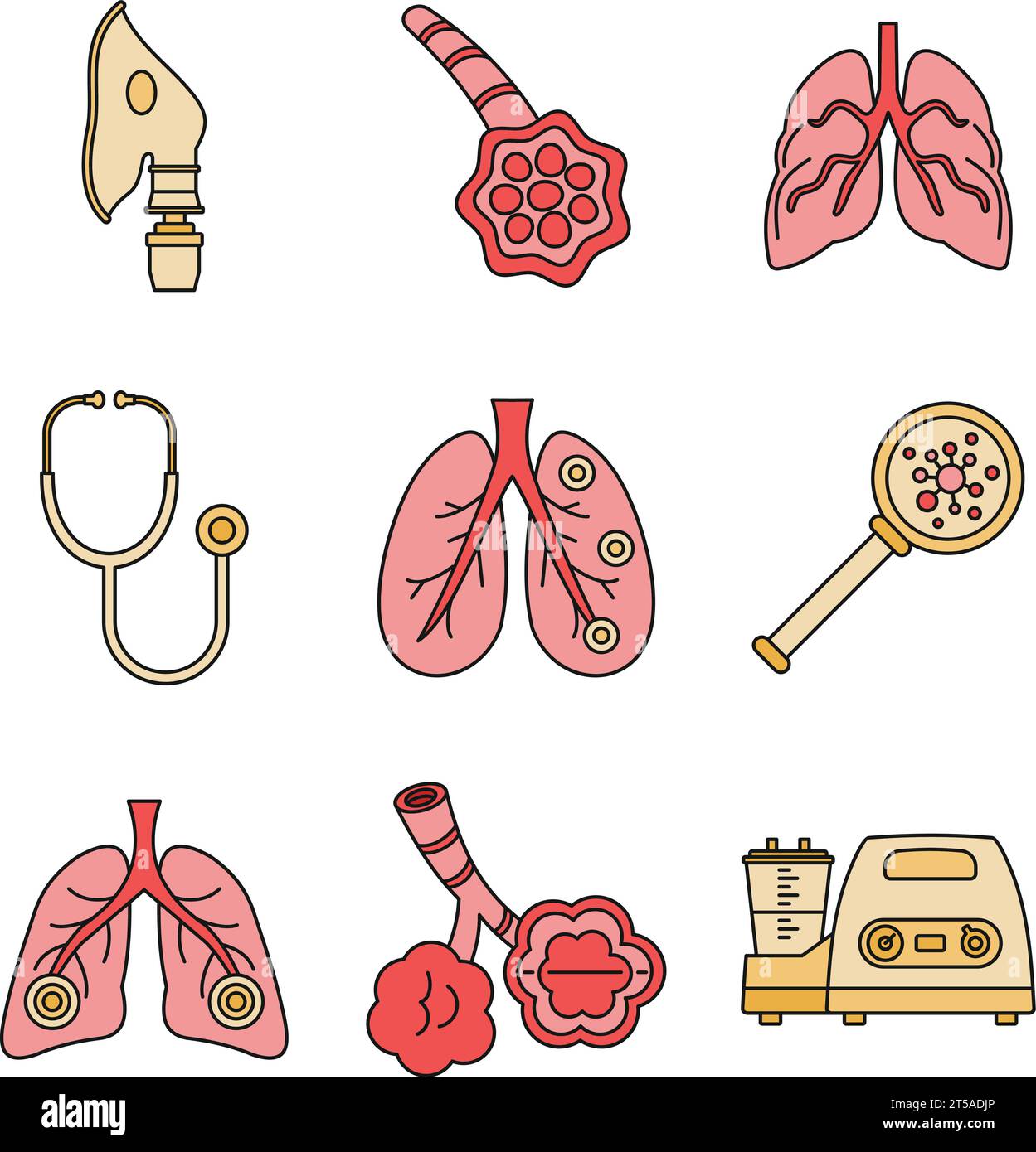 Pneumonia disease icon set. Outline set of pneumonia disease vector ...