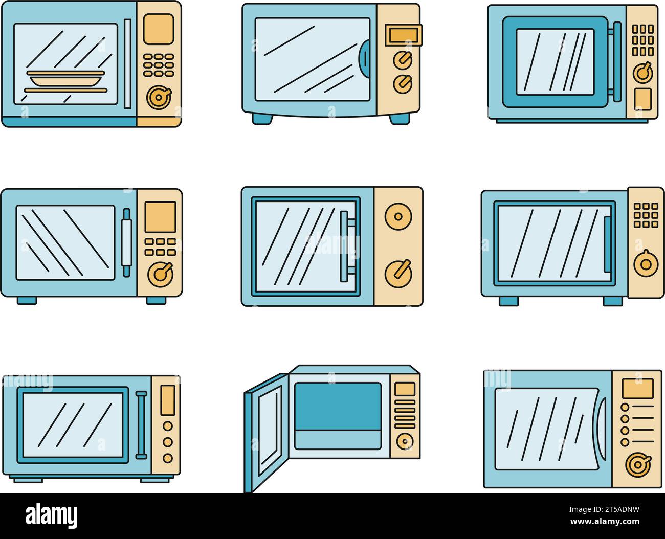 Modern microwave icon set. Outline set of modern microwave vector icons ...