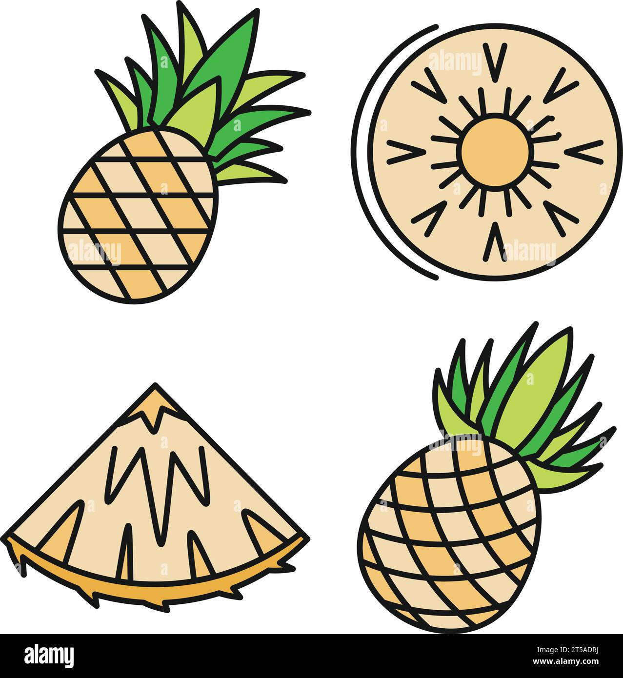 Exotic pineapple icons set. Outline set of exotic pineapple vector ...