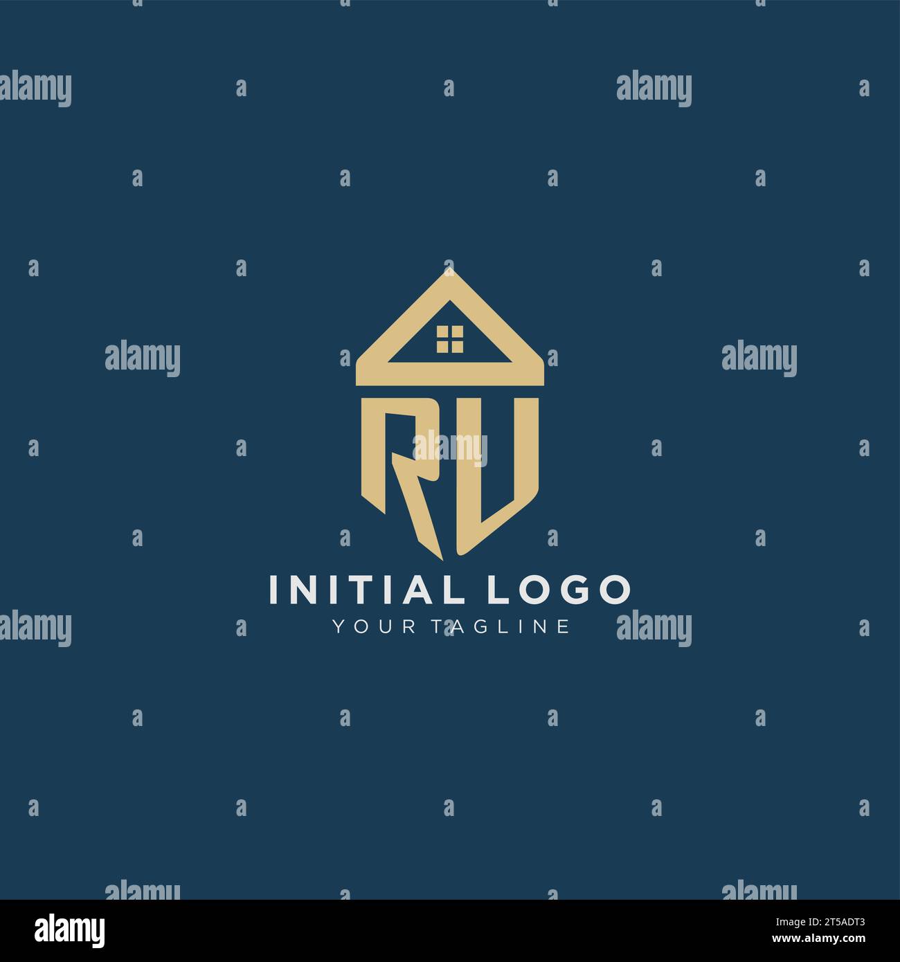 initial letter RU with simple house roof creative logo design for real ...