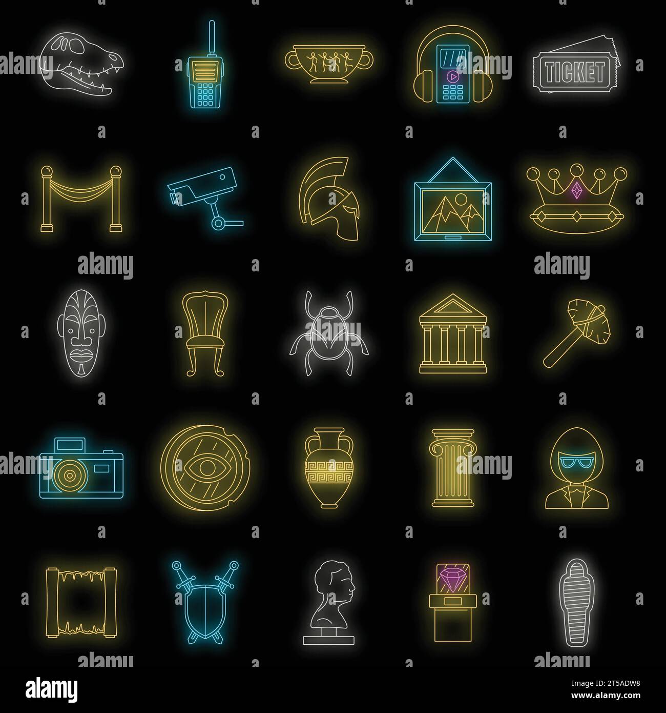 City museum icon set. Outline set of city museum vector icons neon ...