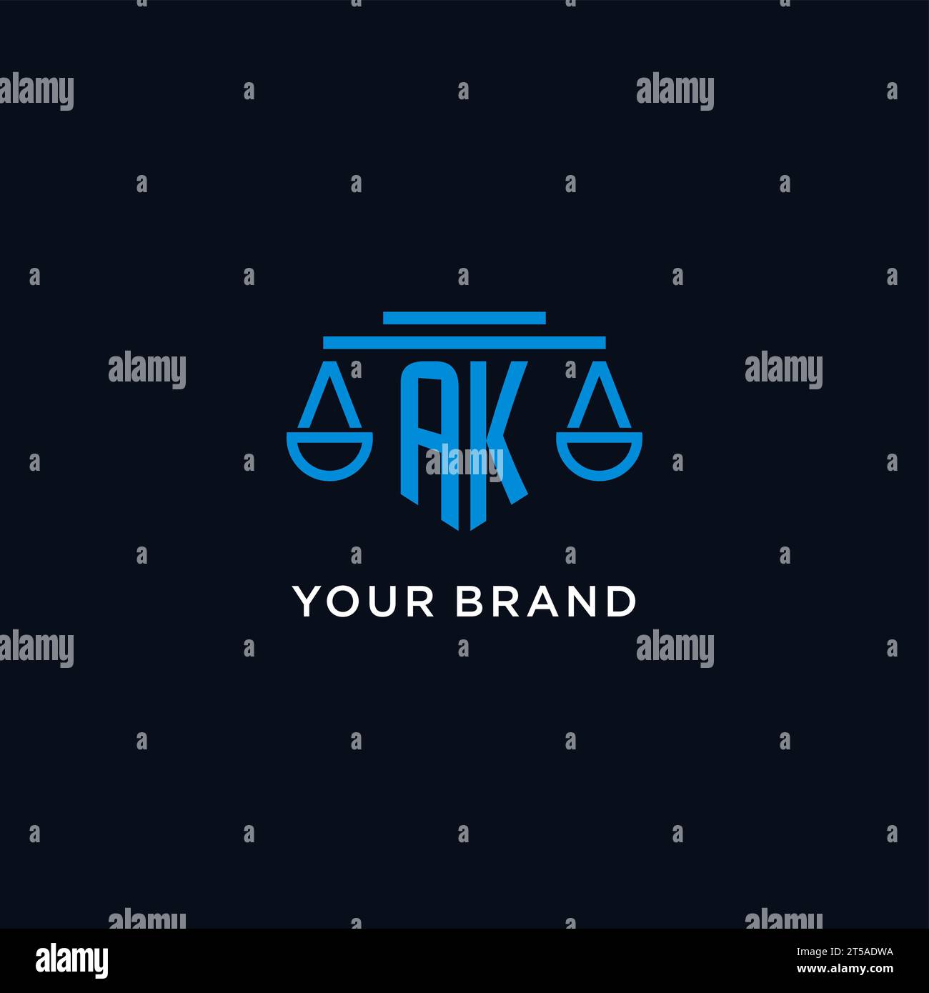 AK monogram initial logo with scales of justice icon design inspiration ...