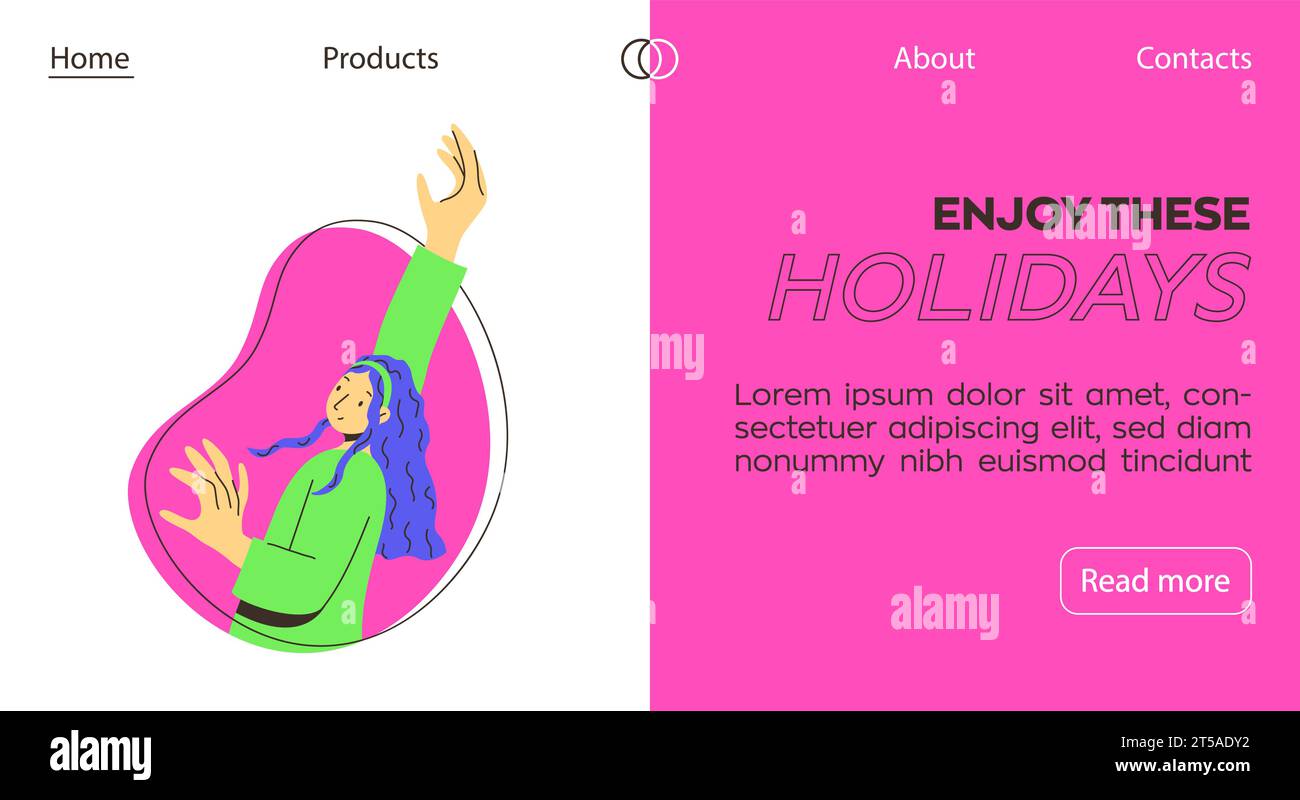 Colorful banner for website with illustration of young woman. Web ...