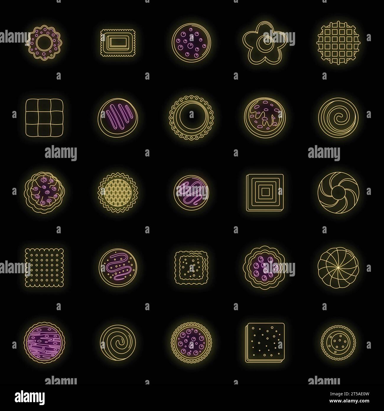 Cookies biscuit icons set. Outline illustration of 25 cookies biscuit ...