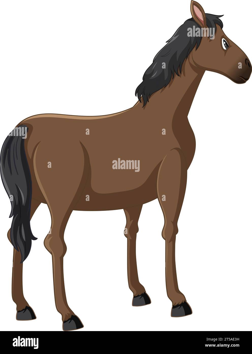 Vector cartoon illustration of a horse standing alone, viewed from ...